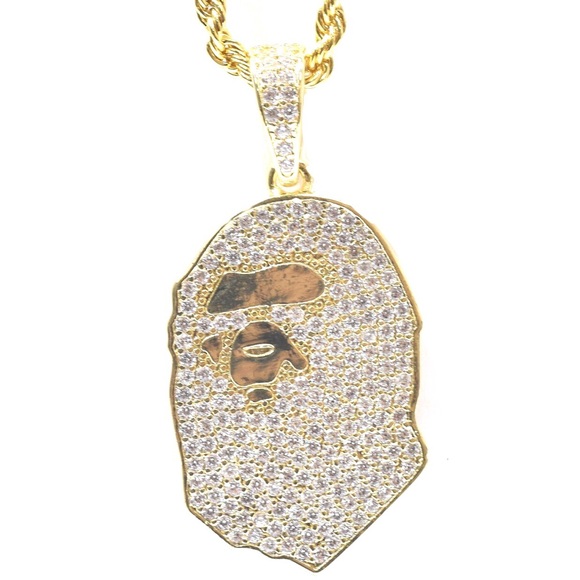 Accessories | 14k Gold Finish Lab Diamond Bape Ape Charm Chain | Poshmark